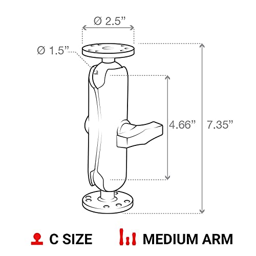 RAM Mounts Double Ball Mount with Two Round Plates RAM-101U with Medium Arm for Drill-down Mounting