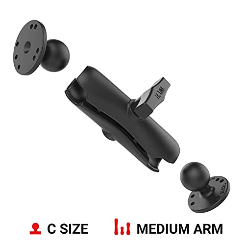 RAM Mounts Double Ball Mount with Two Round Plates RAM-101U with Medium Arm for Drill-down Mounting