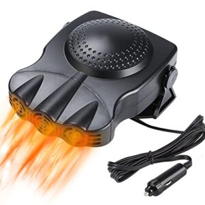 Car Heater, 12V/150W Portable in Cigarette Lighter Plug 180 Degree Rotary Base Car Heater,3 in 1 Fast Heating Defrost Defogger Demister Heat Cooling Fan Auto Dryer Windshield Defroster