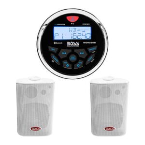 boss audio systems mgr350b marine gauge receiver – bluetooth, digital media mp3 player + mr4.3w 200-watt 3 way marine 4-inch enclosed system speakers.