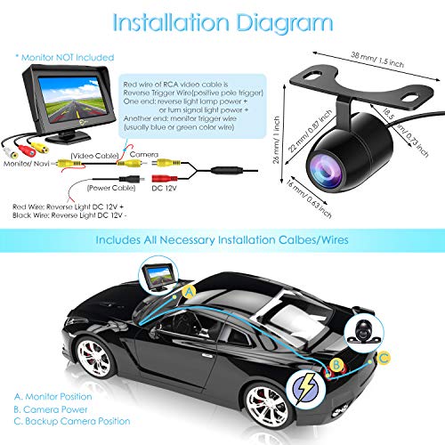 Rear View Camera, 12V Vehicle Backup Camera Waterproof, CCD Reverse Camera with Parking Assist Line Mirror Image Night Vision Parking Camera for 12V Car Pickup Mini-Truck RV SUV Minivan Camper