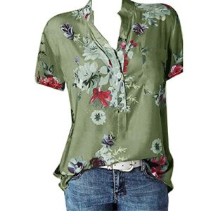 andongnywell women’s fashion casual floral print v neck tops short sleeve t-shirt printed blouse tunics (green,6,3x-large)