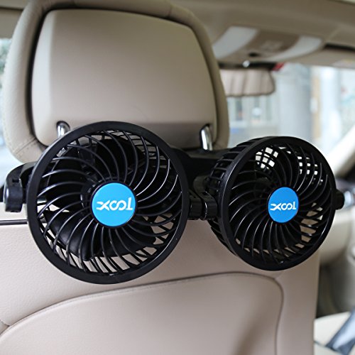 XOOL Car Fan, Electric Car Fans for Rear Seat Passenger Portable Car Seat Fan Headrest 360 Degree Rotatable Backseat Car Fan 12V Cooling Air Fan with Stepless Speed Regulation for SUV, RV, Vehicles