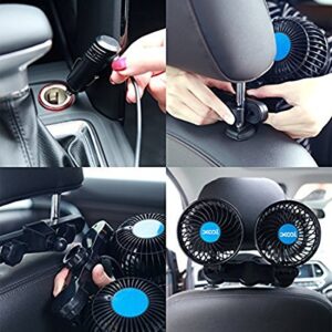 XOOL Car Fan, Electric Car Fans for Rear Seat Passenger Portable Car Seat Fan Headrest 360 Degree Rotatable Backseat Car Fan 12V Cooling Air Fan with Stepless Speed Regulation for SUV, RV, Vehicles