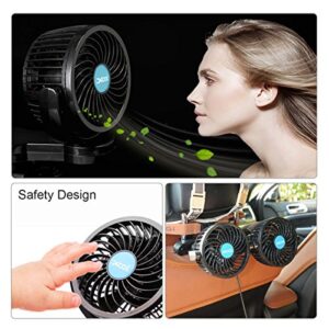 XOOL Car Fan, Electric Car Fans for Rear Seat Passenger Portable Car Seat Fan Headrest 360 Degree Rotatable Backseat Car Fan 12V Cooling Air Fan with Stepless Speed Regulation for SUV, RV, Vehicles