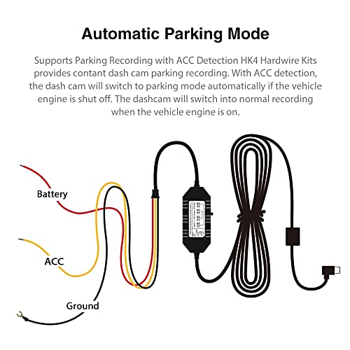 VIOFO HK4 Acc Hardwire Kit, USB-C Hard Wire Kit for T130, A139Pro, WM1, A229Duo, A119MINI Dash Cam, Low Voltage Protection for Parking Mode