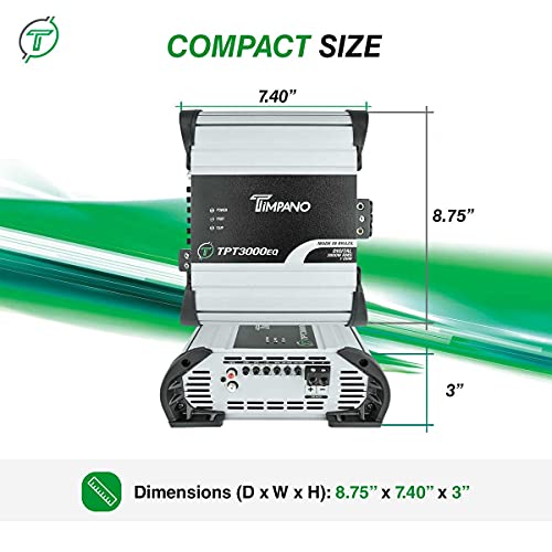 Timpano TPT-3000EQ 1 Ohm Compact Amplifier 3000 Watts, 1 Channel, Full Range Amp Class D for The Installation of Subwoofers, Woofers, Drivers and Tweeters on Pro Audio Sytems