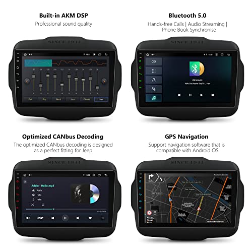 XTRONS Android 12 Car Stereo Radio Player 9 Inch IPS Touch Screen GPS Navigation Octa Core 4GB RAM 64GB ROM Bluetooth Head Unit 5GHz WiFi 4G LTE Built-in DSP Car Play Android Auto for Jeep Renegade