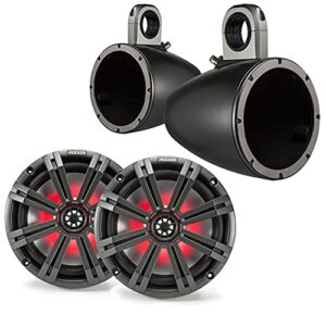 kicker 8″ blackcharcoal wake tower led marine speakers 1-pair