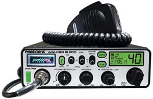 president walker iii fcc am/fm cb radio, usb charging socket, roger beep, mic gain, scan/scan skip, 2 programmable priority channels, talkback function, weather channel, 40 channels