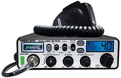 President Walker III FCC AM/FM CB Radio, USB Charging Socket, Roger Beep, Mic Gain, Scan/Scan Skip, 2 Programmable Priority Channels, Talkback Function, Weather Channel, 40 Channels