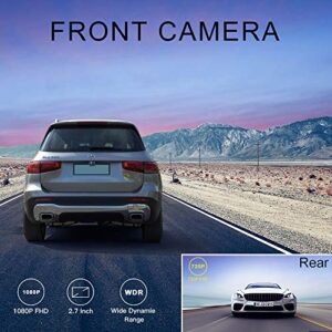 Dash Cam Front and Rear 1080P FHD Dual Dash Camera for Cars with 2.7" Inch Screen,170° Wide Angle, Night Vision,WDR,G-Sensor,Parking Monitor,Loop Recording and Motion Detection