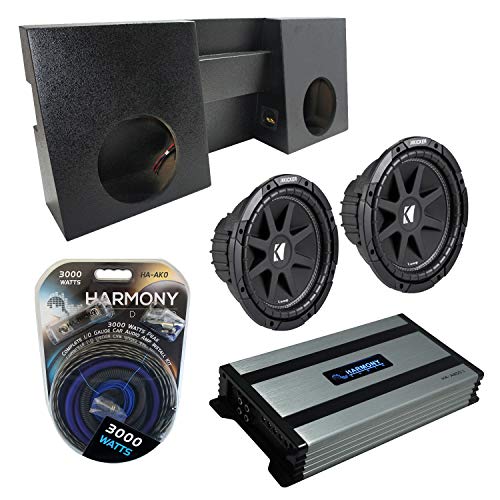 Compatible with 2005-UP Toyota Tacoma Double Cab Truck Kicker Bundle Comp C10 Dual 10" Rhino Coated Sub Box Enclosure & Harmony HA-A800.1 Amp