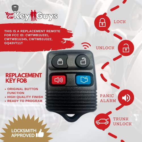 4 Button Trunk Keyless Entry Remote Transmitter for CWTWB1U331 Fits 1998-2016 Ford | Lincoln | Mercury | Mazda - 2 Pack