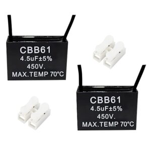 2pcs 4.5uf 450v ac cbb61 ceiling fan capacitor 50/60hz motor non polarity 2 wire