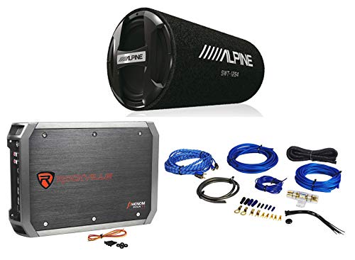 Alpine SWT-12S4 1000 Watt 12" Car Audio Bass Tube Subwoofer Bundle with Amplifier and Amp Kit