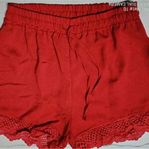 Andongnywell Women's Elasticated Waist Lacing Sport Shorts Solid Color Casual Lace Lounge Short Pants (Red Wine,Large)