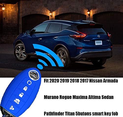 Key Fob Cover Silicone 5 Buttons Smart Car Key Case Protector Compatible with 2020 2019 2018 2017 2016 2015 2014 2013 Nissan Armada Murano Rogue Maxima Altima Sedan Pathfinder KR5S (Black Purple)