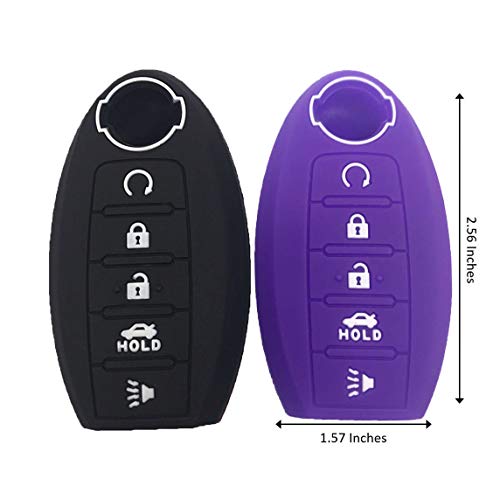 Key Fob Cover Silicone 5 Buttons Smart Car Key Case Protector Compatible with 2020 2019 2018 2017 2016 2015 2014 2013 Nissan Armada Murano Rogue Maxima Altima Sedan Pathfinder KR5S (Black Purple)