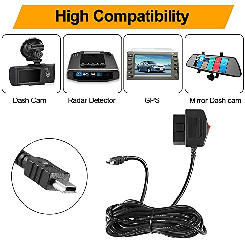 OBD2 OBD Power Cable for Dash Camera, Ssontong OBD to Mini USB OBDII Adapter Hardwire Charger Cable 24 Hours Surveillance and Acc Two Mode with Switch Button(Mini USB Port)