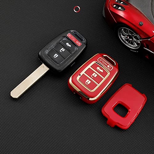 for Honda Key Fob Cover TPU Key Shell Protector Shell Keyless Remote Control Smart Key Fit for Honda Accord Civic CR-V(Red)