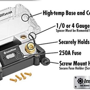 InstallGear 0/2/4 Gauge AWG in-Line ANL Fuse Holder with 250 Amp Fuse | Inline Fuse Holder - No Wire Terminals Needed | 250 Amp Fuse Block, Fuse Box, Automotive Fuse Block