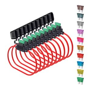 14 gauge fuse holder atc/ato, sim&nat 10 packs in-line automotive blade fuse holder with 50pcs standard car fuses, 1a 2a 3a / 4a 5a 7.5a 10a 15a 20a 30a automotive replacement fuses