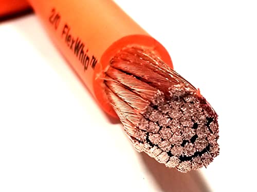 Battery Cable Pure Copper Orange Flex Whip Power Wire 1/0 or 2/0 Gauge AWG (2/0 Flex Whip(450A) 50 FT)