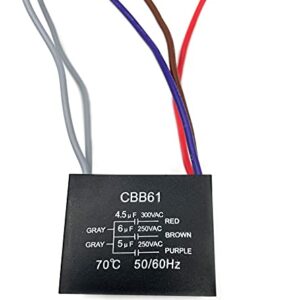 New CEILING FAN CAPACITOR CBB61 4.5uf + 6uf + 5uf 5 WIRE 250V