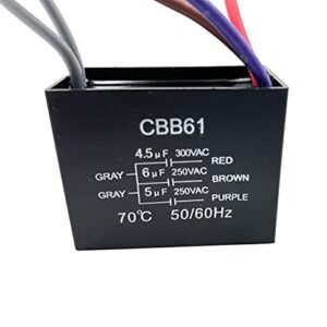 New CEILING FAN CAPACITOR CBB61 4.5uf + 6uf + 5uf 5 WIRE 250V