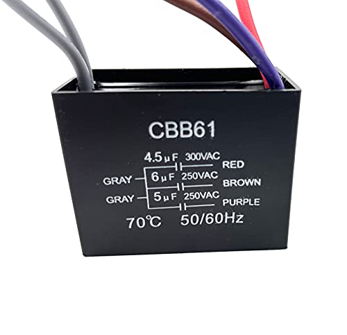 New CEILING FAN CAPACITOR CBB61 4.5uf + 6uf + 5uf 5 WIRE 250V