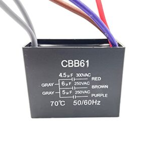 New CEILING FAN CAPACITOR CBB61 4.5uf + 6uf + 5uf 5 WIRE 250V