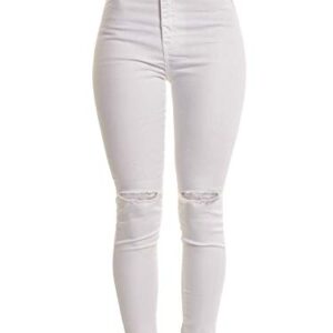 Andongnywell Women's Casual High Waist Ripped Skinny Jeans Slim Distressed Denim Pants with Pockets Trousers (White 1,XX-Large)