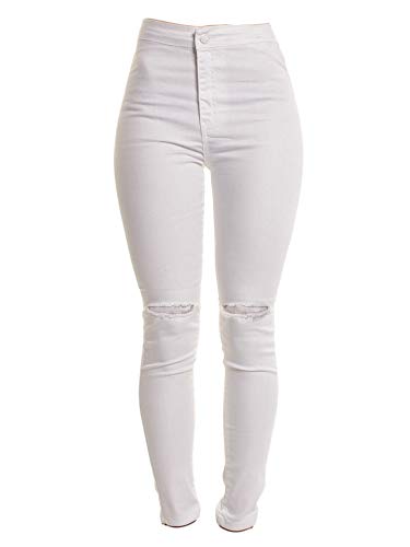 Andongnywell Women's Casual High Waist Ripped Skinny Jeans Slim Distressed Denim Pants with Pockets Trousers (White 1,XX-Large)