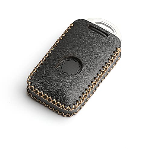 WFMJ Leather for Volvo S60 S80 V40 V60 V70 XC60 XC70 Remote Smart 6 Buttons Key Case Holder Cover Fob Chain (Black)