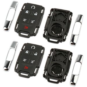 chrome key fob keyless entry remote shell case & pad fits chevy tahoe suburban / gmc yukon 2014 2015 2016 2017 (m3n-32337100 6-btn), set of 2