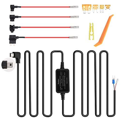 Dashcam Hardwiring Kit Mini USB Hard Wire Kit Compatible with Vantrue N2 Pro, N2, T2, N1 Pro, X4, M2，S1 Car Dash Camera Charger Cable Power Cord Power Supply, 4 Fuse Tap Cable and Installation Tool