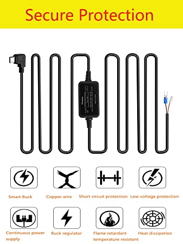 Dashcam Hardwiring Kit Mini USB Hard Wire Kit Compatible with Vantrue N2 Pro, N2, T2, N1 Pro, X4, M2，S1 Car Dash Camera Charger Cable Power Cord Power Supply, 4 Fuse Tap Cable and Installation Tool