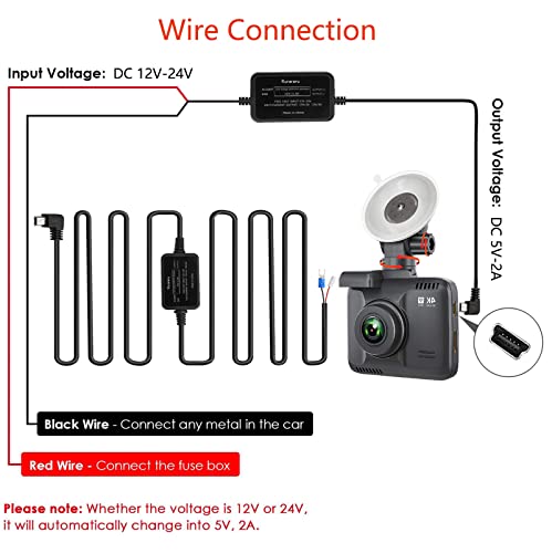 Dashcam Hardwiring Kit Mini USB Hard Wire Kit Compatible with Vantrue N2 Pro, N2, T2, N1 Pro, X4, M2，S1 Car Dash Camera Charger Cable Power Cord Power Supply, 4 Fuse Tap Cable and Installation Tool