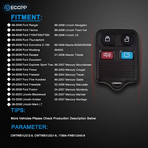 ECCPP Replacement for 2 New Replacement Keyless Remote Key Fob Clicker Shell Case for CWTWB1U212 CWTWB1U331