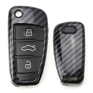 ijdmtoy exact fit black glossy carbon fiber finish key fob shell compatible with audi a3 s3 a4 s4 a6 q5 q7 tt r8 flip blade key