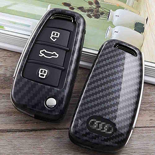 iJDMTOY Exact Fit Black Glossy Carbon Fiber Finish Key Fob Shell Compatible with Audi A3 S3 A4 S4 A6 Q5 Q7 TT R8 Flip Blade Key