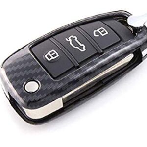 iJDMTOY Exact Fit Black Glossy Carbon Fiber Finish Key Fob Shell Compatible with Audi A3 S3 A4 S4 A6 Q5 Q7 TT R8 Flip Blade Key