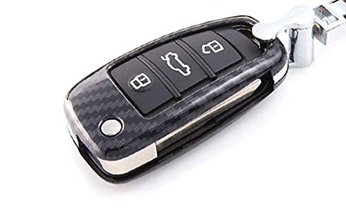 iJDMTOY Exact Fit Black Glossy Carbon Fiber Finish Key Fob Shell Compatible with Audi A3 S3 A4 S4 A6 Q5 Q7 TT R8 Flip Blade Key