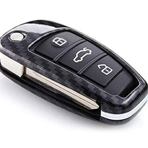 iJDMTOY Exact Fit Black Glossy Carbon Fiber Finish Key Fob Shell Compatible with Audi A3 S3 A4 S4 A6 Q5 Q7 TT R8 Flip Blade Key