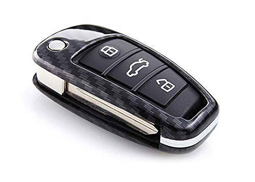 iJDMTOY Exact Fit Black Glossy Carbon Fiber Finish Key Fob Shell Compatible with Audi A3 S3 A4 S4 A6 Q5 Q7 TT R8 Flip Blade Key