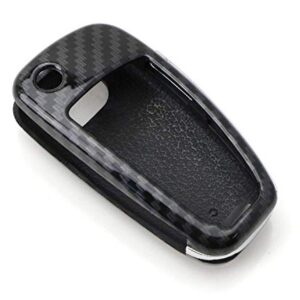 iJDMTOY Exact Fit Black Glossy Carbon Fiber Finish Key Fob Shell Compatible with Audi A3 S3 A4 S4 A6 Q5 Q7 TT R8 Flip Blade Key