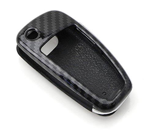 iJDMTOY Exact Fit Black Glossy Carbon Fiber Finish Key Fob Shell Compatible with Audi A3 S3 A4 S4 A6 Q5 Q7 TT R8 Flip Blade Key