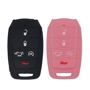 lemsa 2 pack keyless entry remote car smart key fob outer shell cover soft rubber protective case for 2021 2020 2019 dodge ram 1500 68291690, black pink