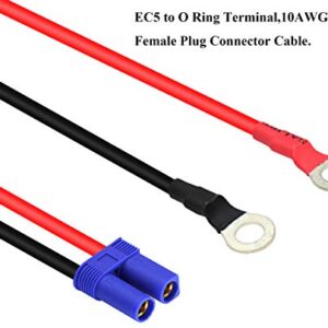 AAOTOKK EC5 to O Ring Terminal Cable,EC5 Female to O Ring Eyelet Terminal Plug Connector Cable 10AWG RC ESC Charger Side Power(40cm/15inch)